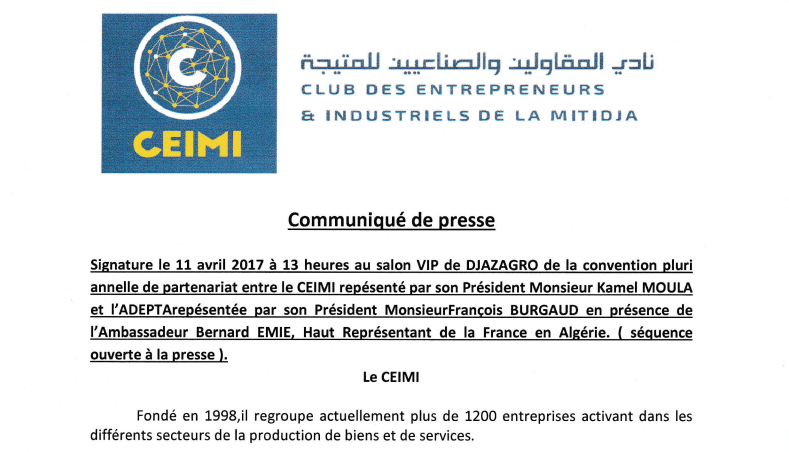 Signature de la convention pluriannuelle de partenariat entre le CEIMI ...