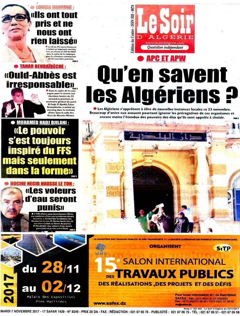 Revue de presse - Les Unes de vos journaux du mardi 07 novembre — TSA