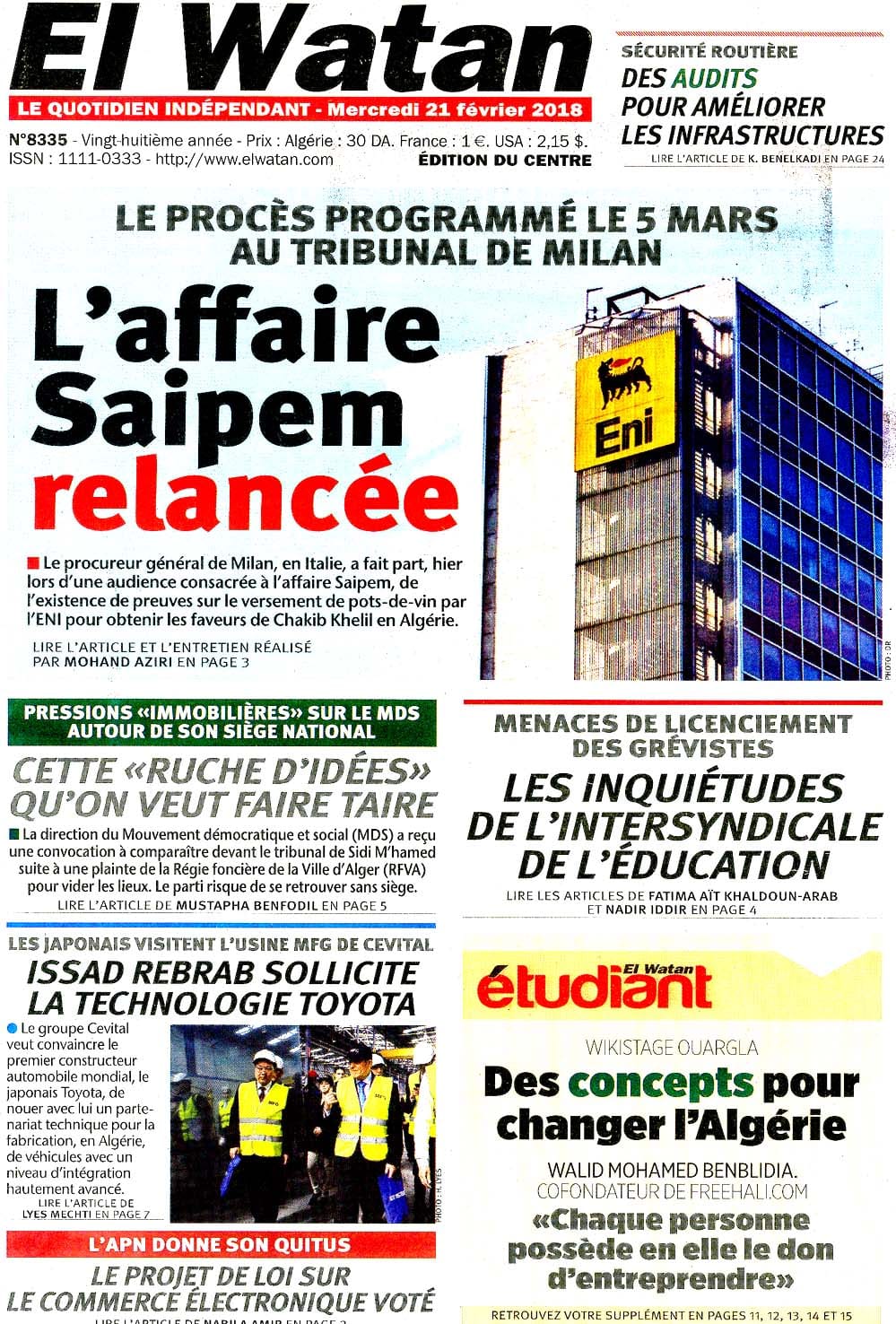 Revue de presse - Les Unes de vos journaux du mercredi 21 février — TSA