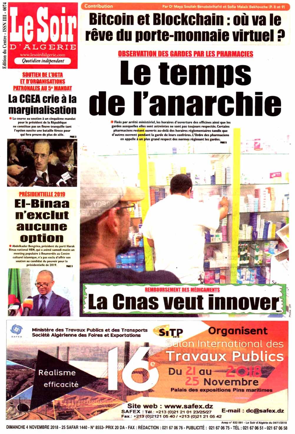Revue de presse – Les Unes de vos journaux du dimanche 4 novembre — TSA