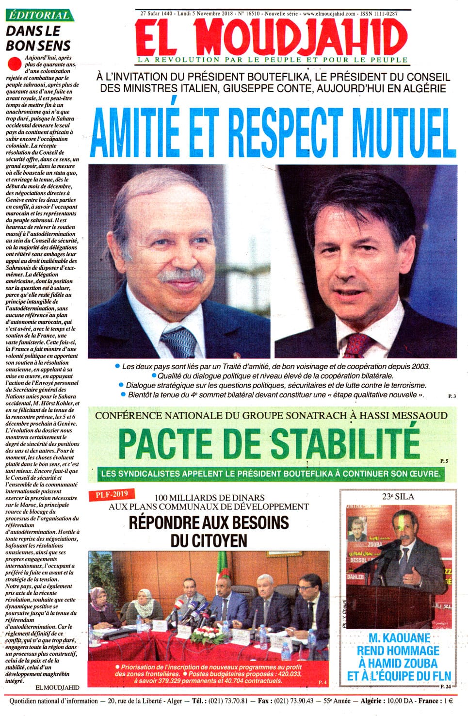 Revue de presse – Les Unes de vos journaux du lundi 5 novembre — TSA