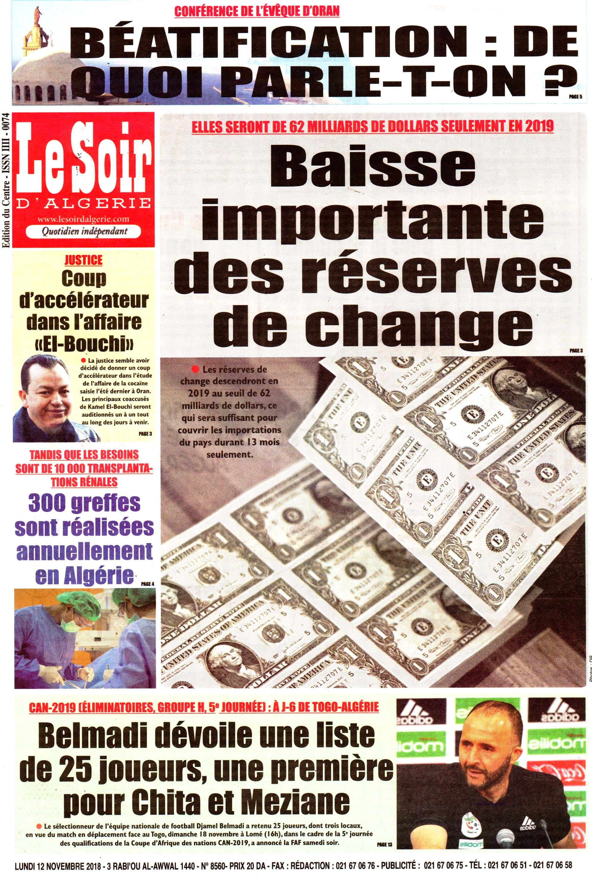 Revue de presse – Les Unes de vos journaux du lundi 12 novembre - TSA