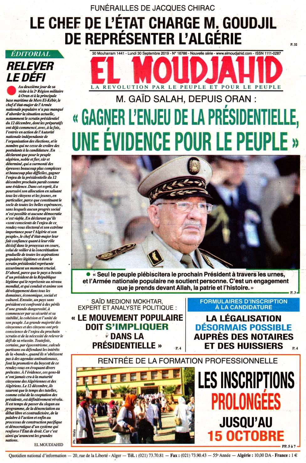 Revue de presse – Les Unes de vos journaux du lundi 30 septembre - TSA