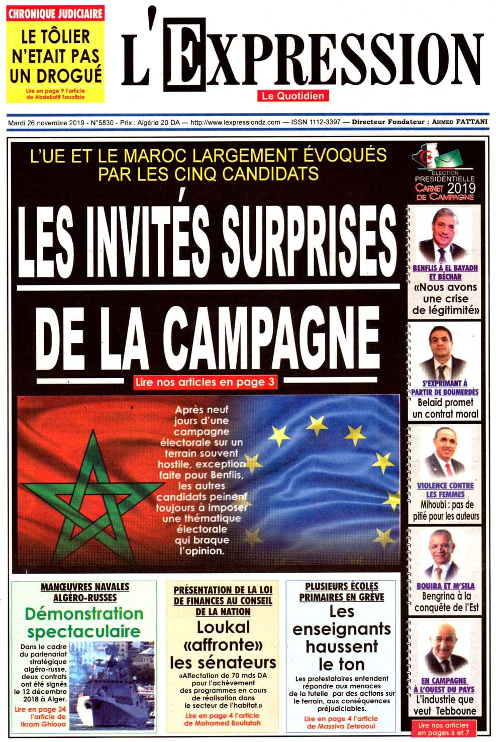 Revue de presse – Les Unes de vos journaux du mardi 26 novembre — TSA