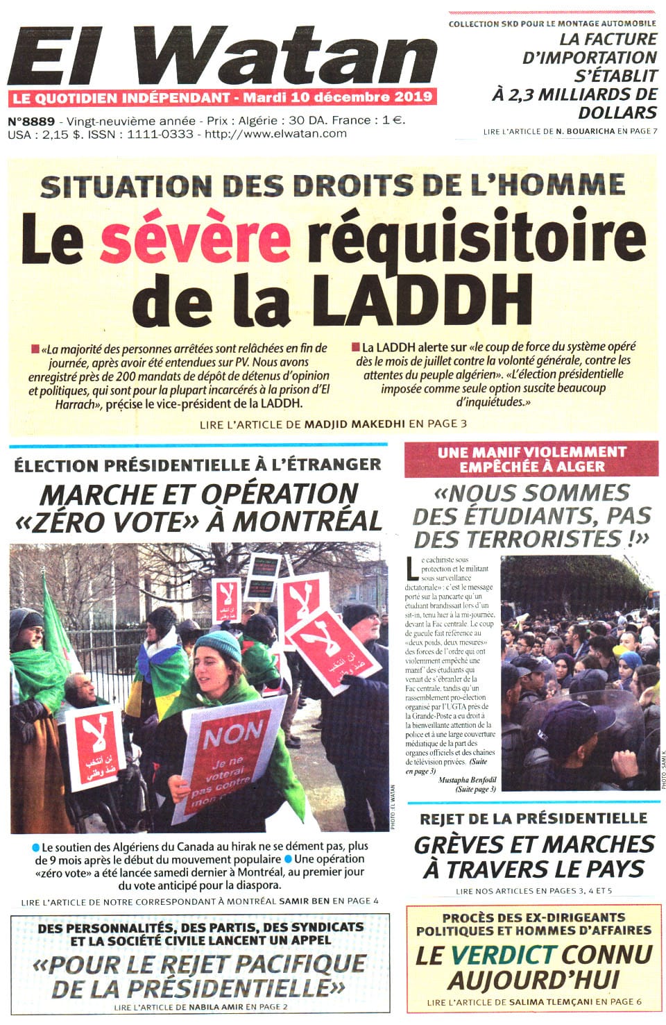 Revue de presse – Les Unes de vos journaux du mardi 10 décembre - TSA