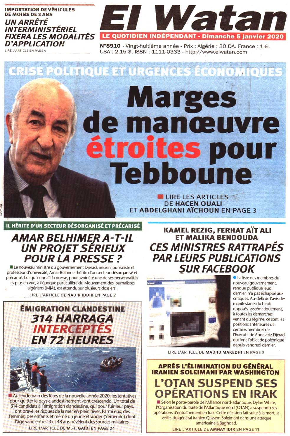 Revue de presse – Les Unes de vos journaux du dimanche 05 janvier — TSA