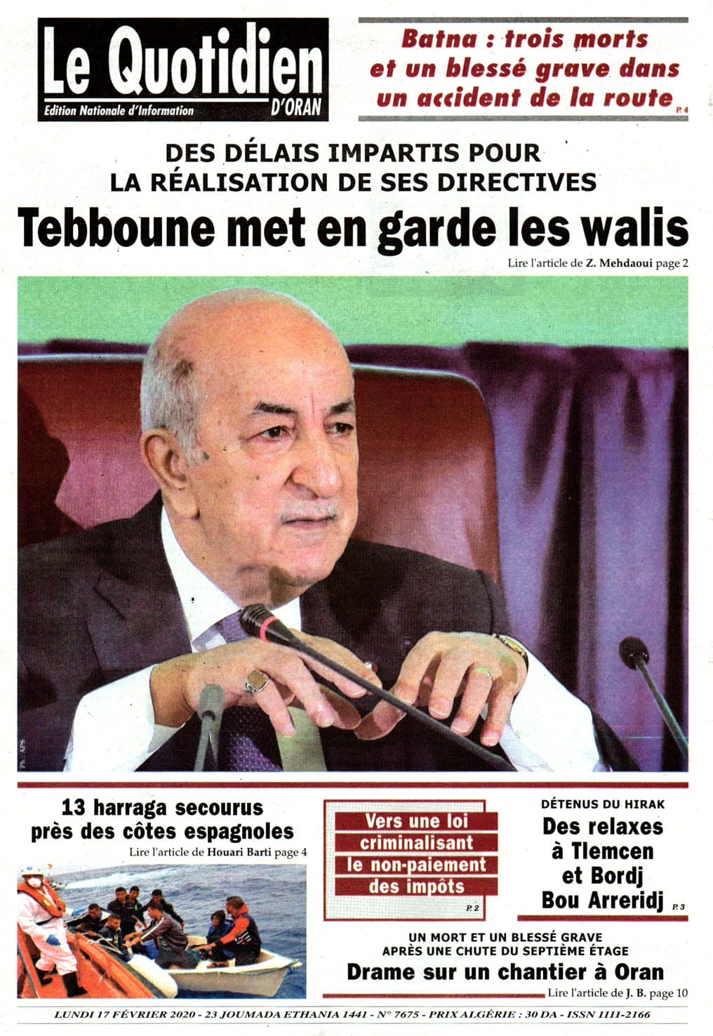 Revue de presse – Les Unes de vos journaux du lundi 17 février — TSA