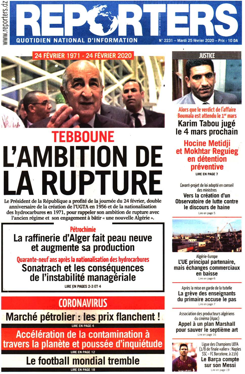 Revue de presse – Les Unes de vos journaux du mardi 25 février — TSA Revue de presse – Les Unes de vos journaux du mardi 25 février — TSA