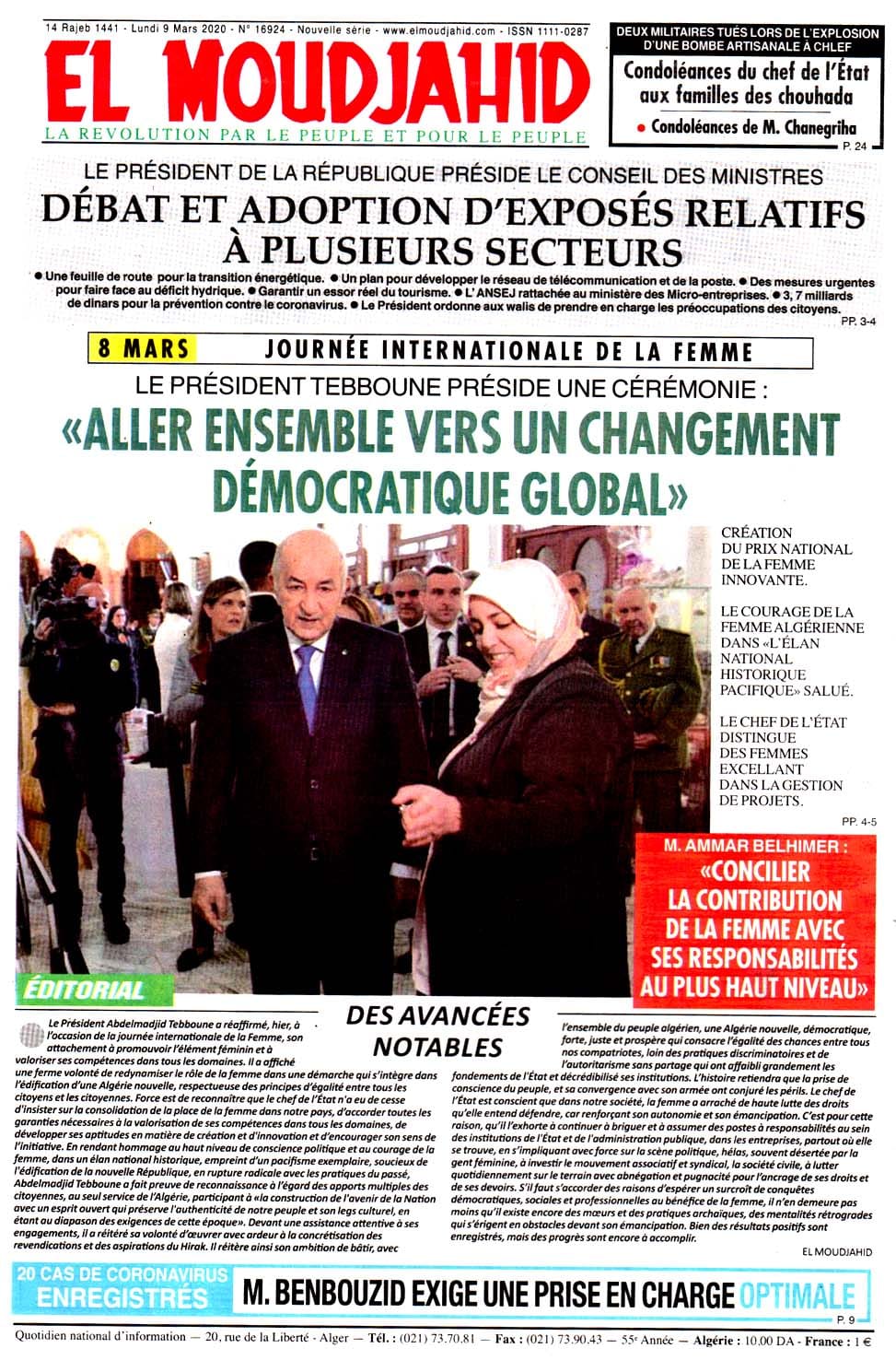 Revue de presse – Les Unes de vos journaux du lundi 09 mars — TSA