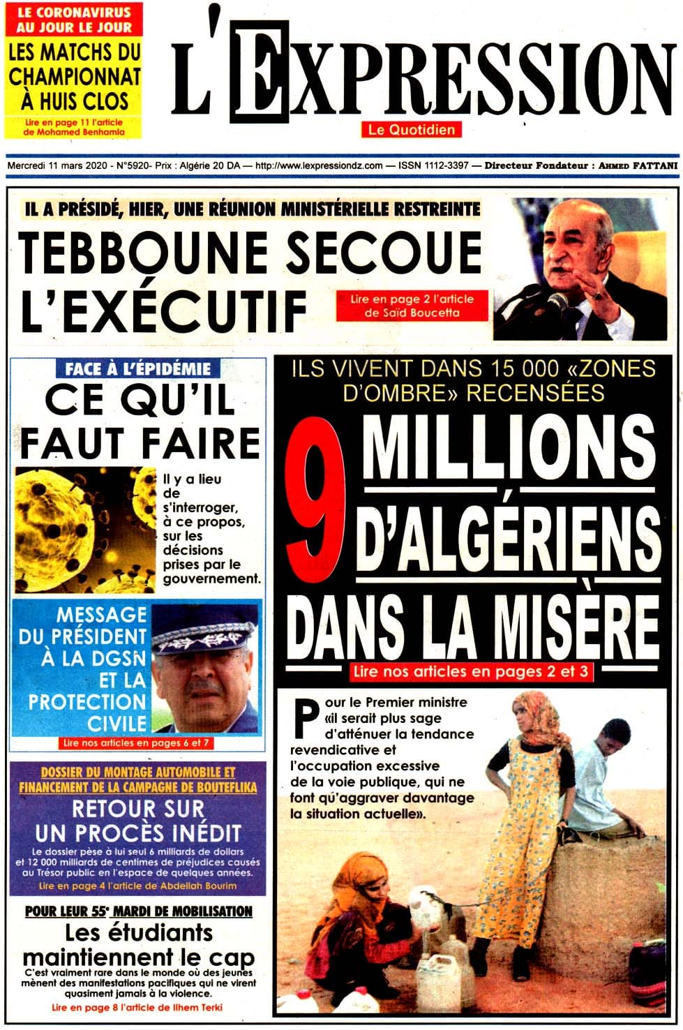 Revue de presse – Les Unes de vos journaux du mercredi 11 mars — TSA